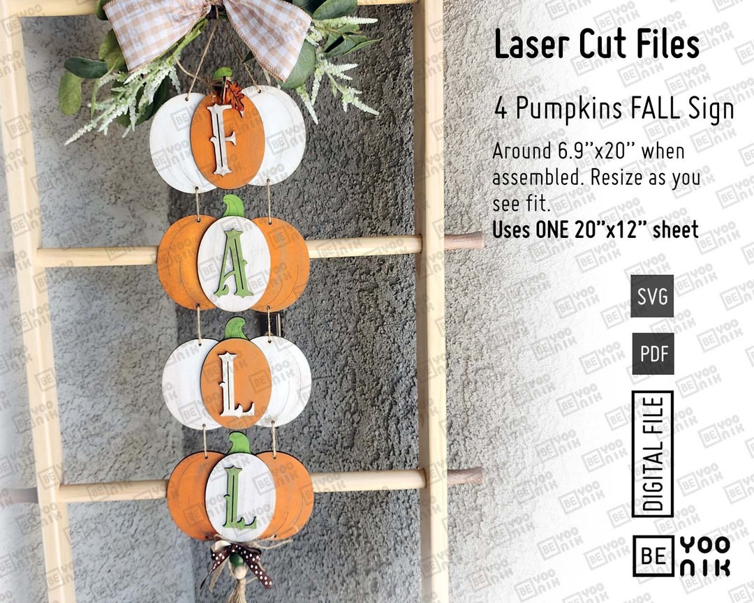 4 Pumpkins Fall Vertical Sign Laser Cut Digital Files in SVG and PDF ...