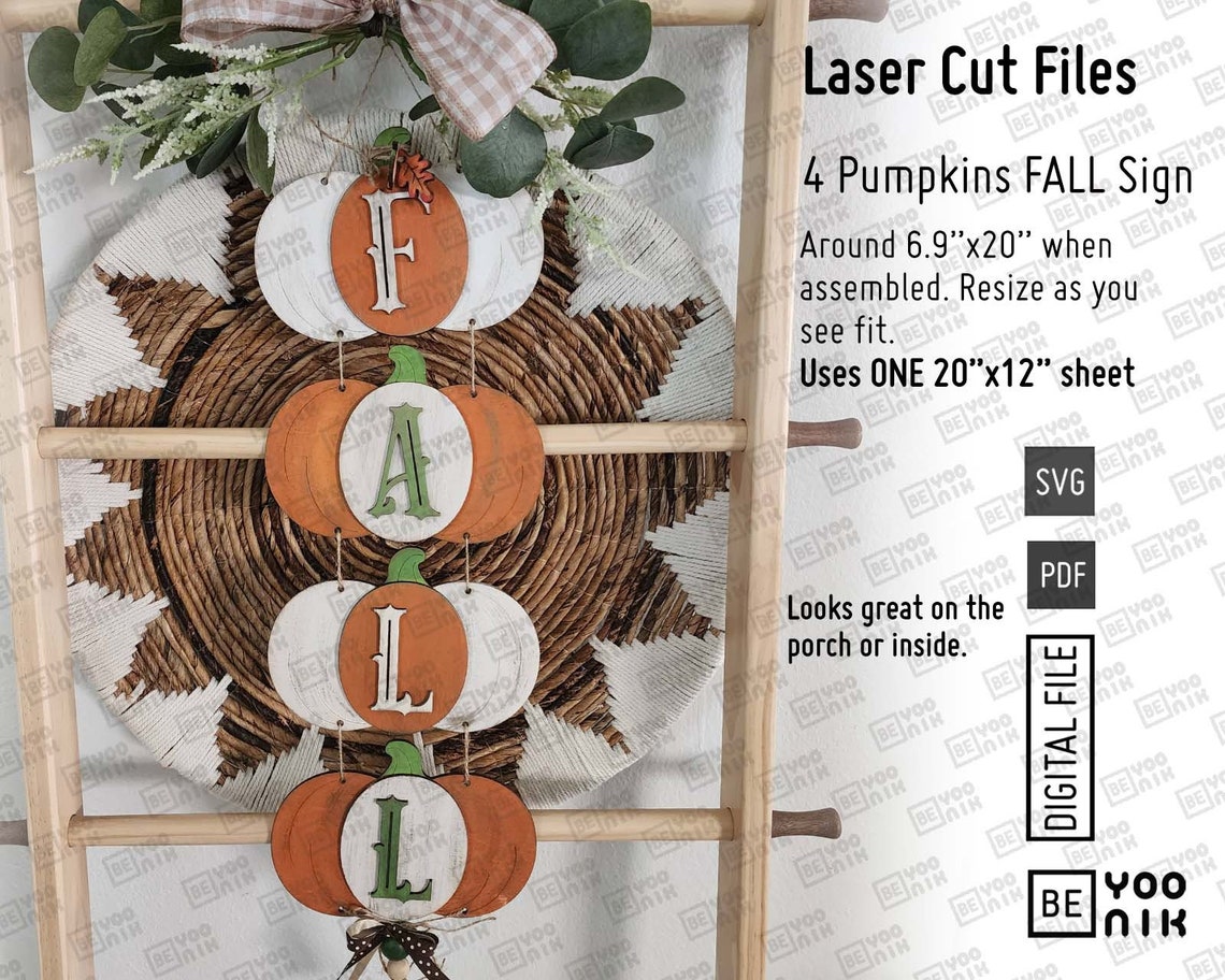4 Pumpkins Fall Vertical Sign Laser Cut Digital Files in SVG and PDF ...