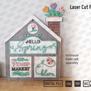 Hello Spring Interchangeable Inserts Set 1 - Laser Cut Files in SVG and PDF. Flower Inserts ...