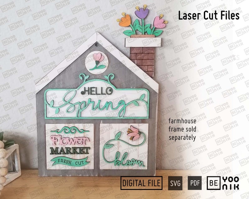 Hello Spring Interchangeable Inserts Set 1 - Laser Cut Files in SVG and PDF. Flower Inserts ...