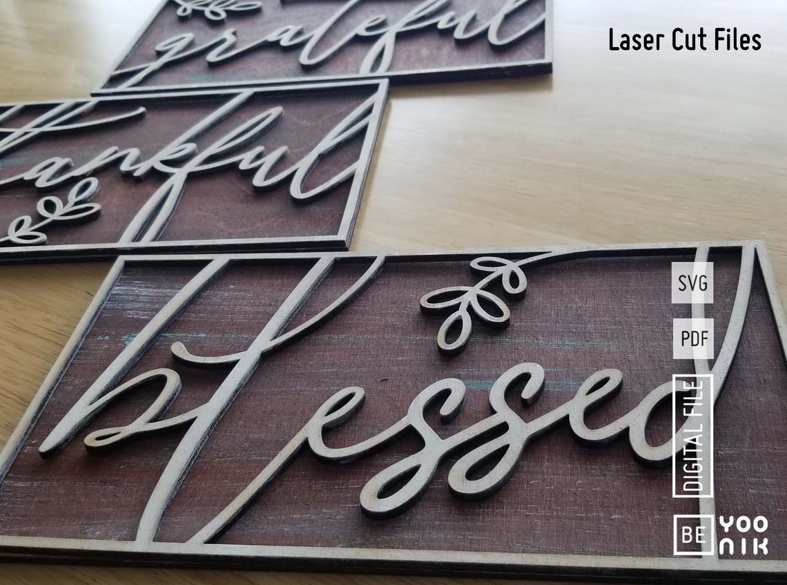 Fall Thanksgiving Sign Laser Cut Files. Grateful, Thankful, Blessed ...