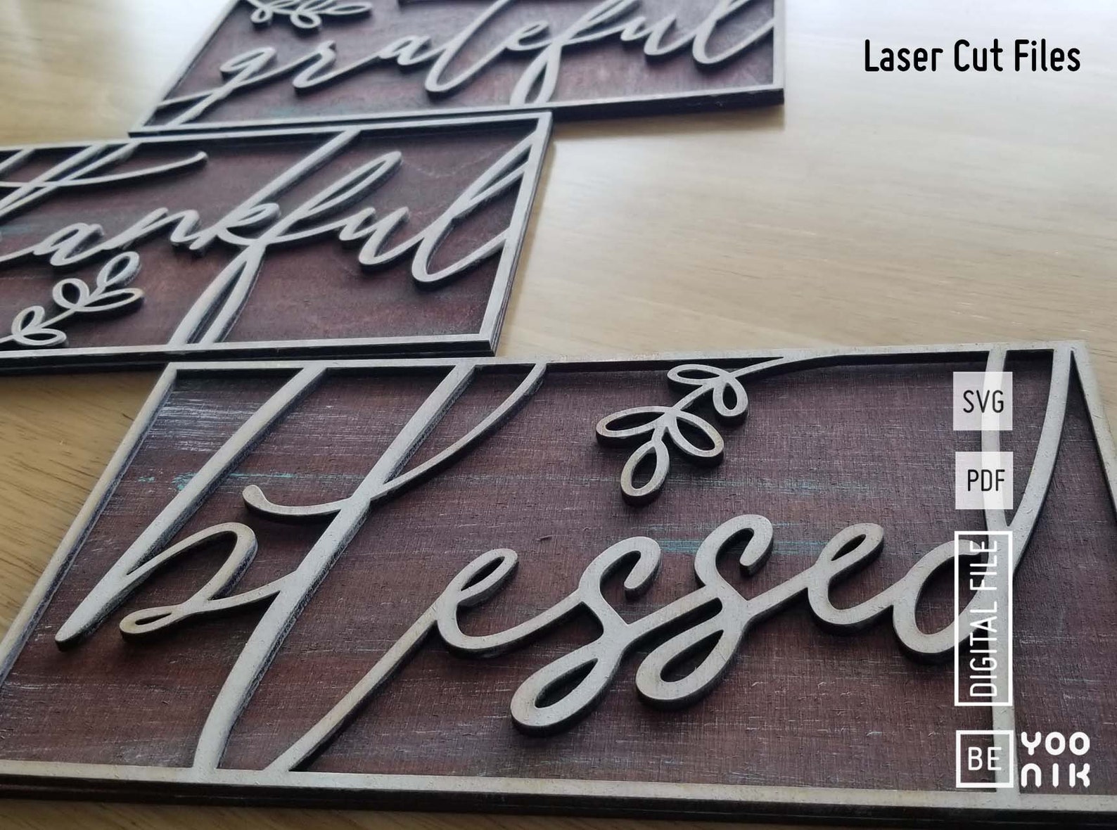 Fall Thanksgiving Sign Laser Cut Files. Grateful, Thankful, Blessed ...