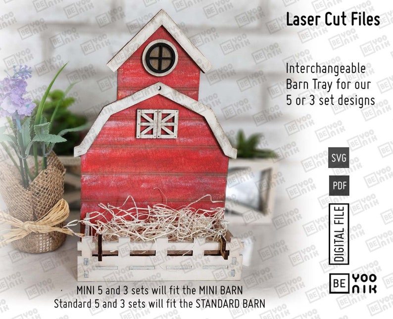 Barn Tray Interchangeable Display Shelf Laser Cut Files in SVG and PDF ...