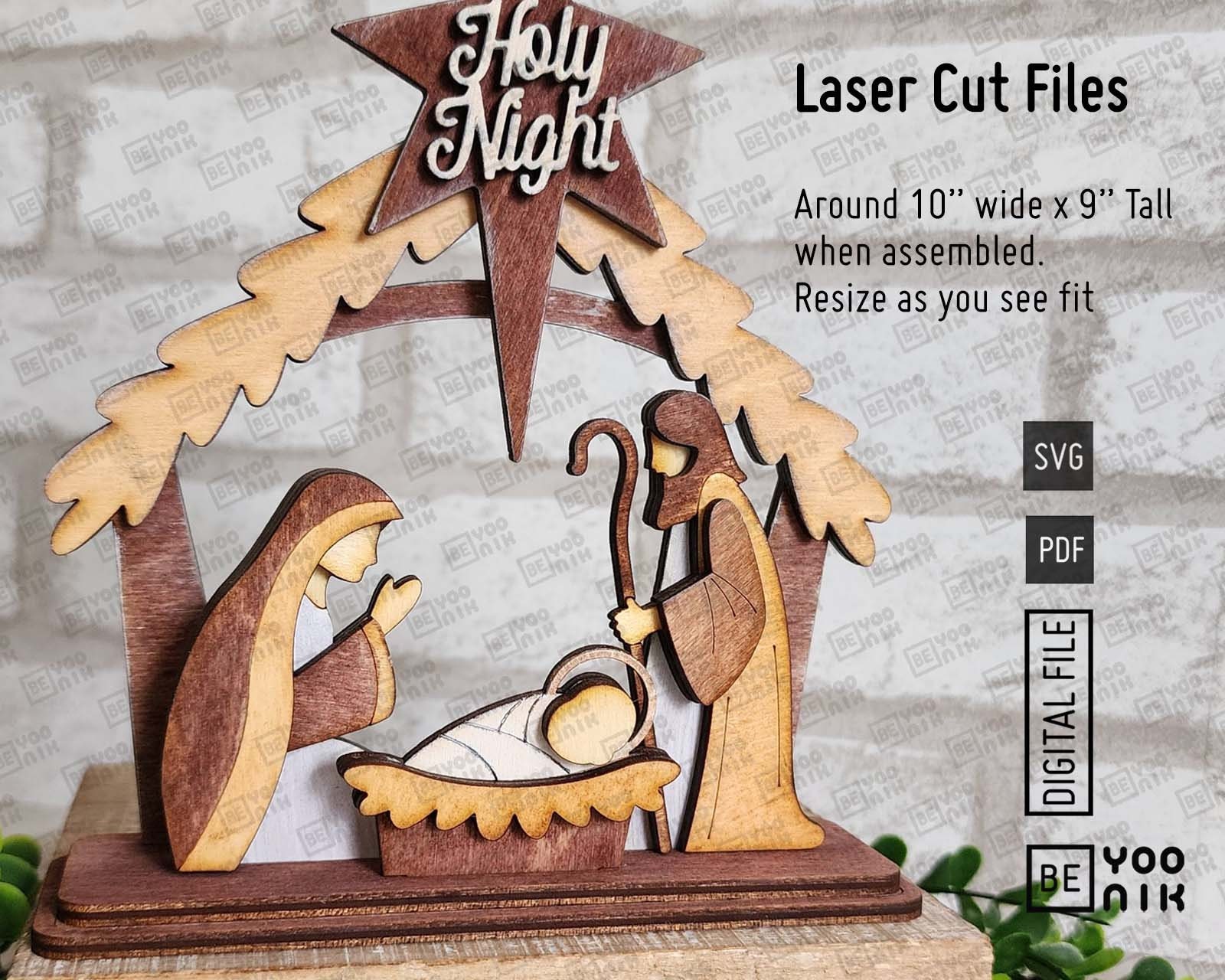 Nativity Scene Joseph and Baby Jesus Standing Shelf Sitter Laser ...