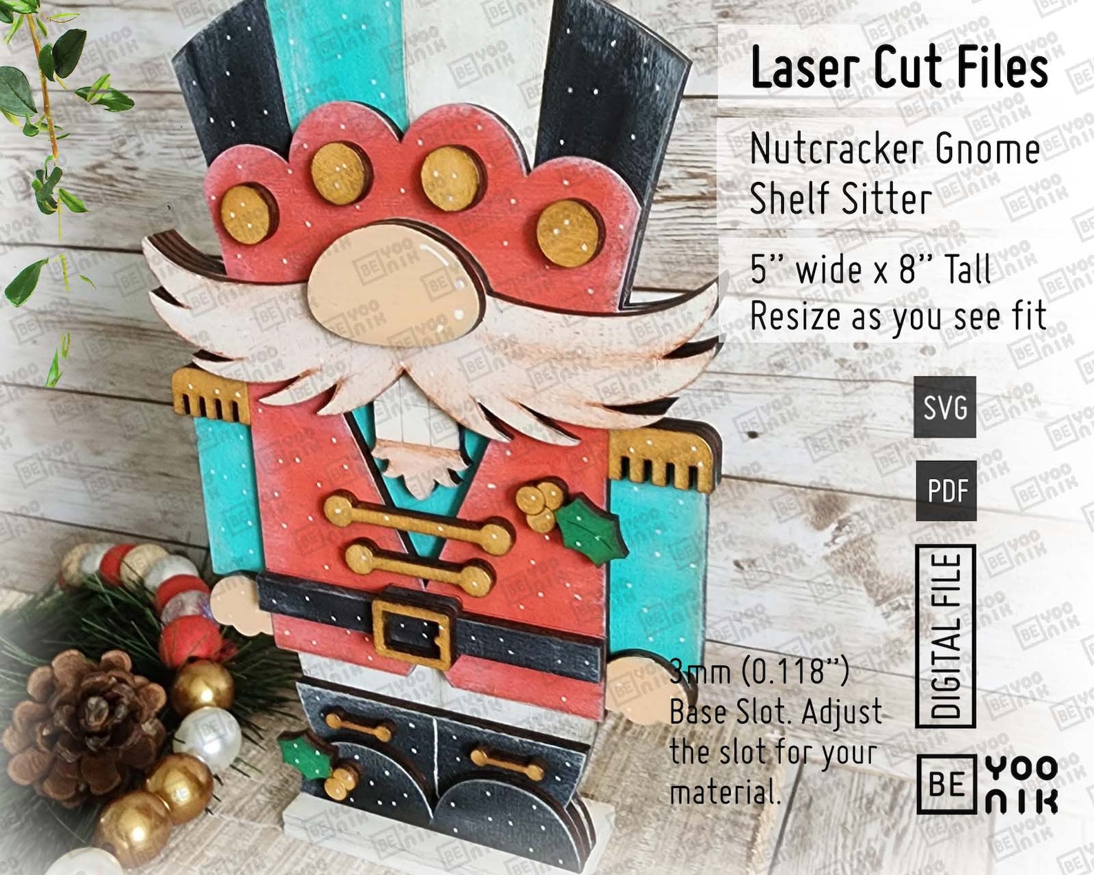 Digital Nutcracker With Mistletoes Standing Shelf Table Sitter Laser ...