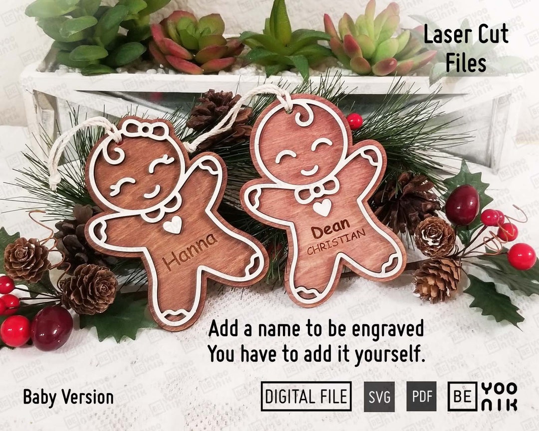 Baby and Toddler Gingerbread Ornament in SVG, PDF. Baby Ornament Laser ...