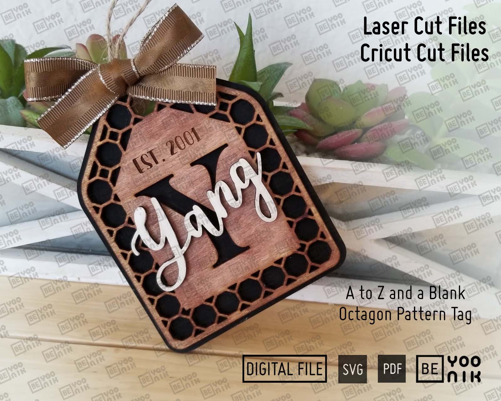 Octagon Pattern Tag With Initials A to Z and a Blank. Laser - Etsy