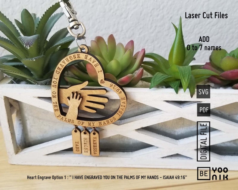 Laser Cut Hands With Name Tags Keychain Laser Svg, 0 to 7 Names. Family ...