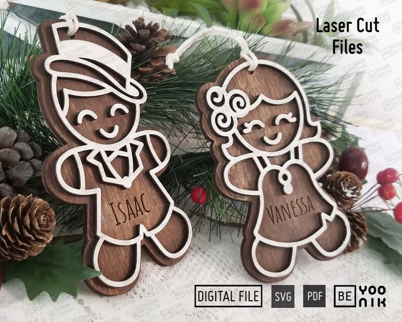 Couple Gingerbread Ornament in SVG, PDF. Mom and Dad Ornament Laser ...