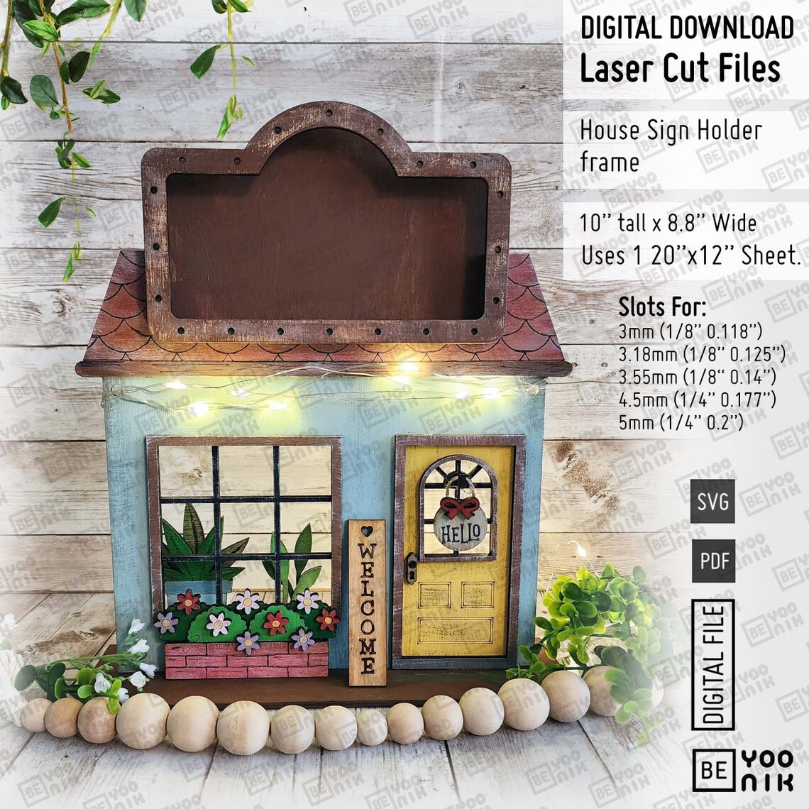 10" Tall Tabletop House Frame for Mini Drop in Sign Laser Cut Files in ...
