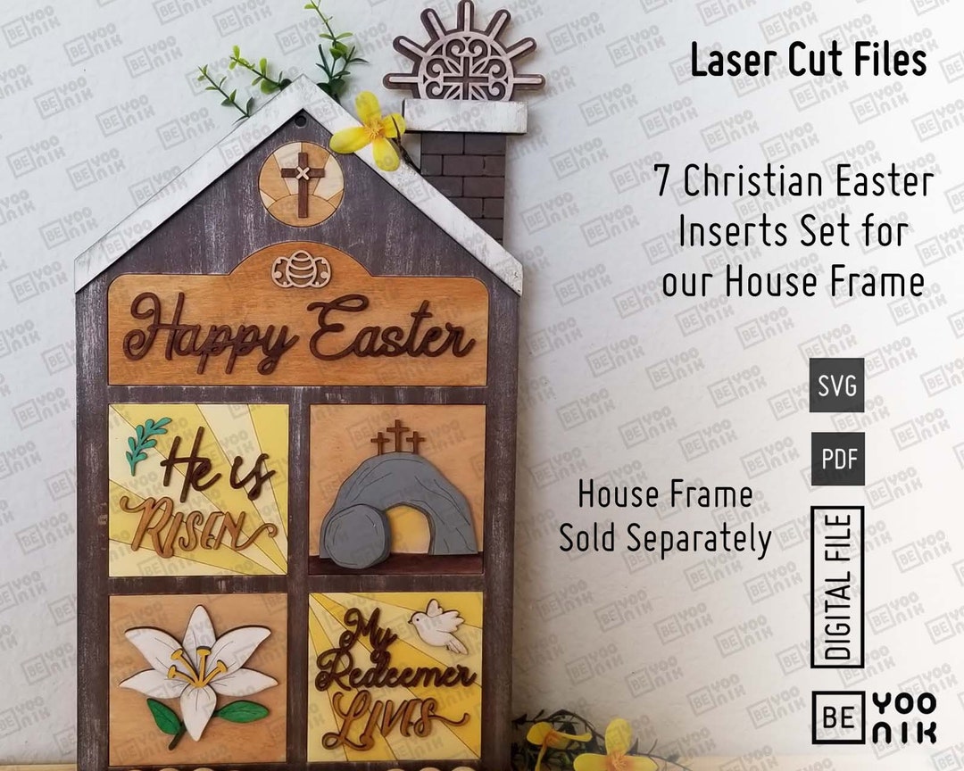 Christian Happy Easter Interchangeable Inserts Set - Laser Cut Files in SVG and PDF. He is Risen ...