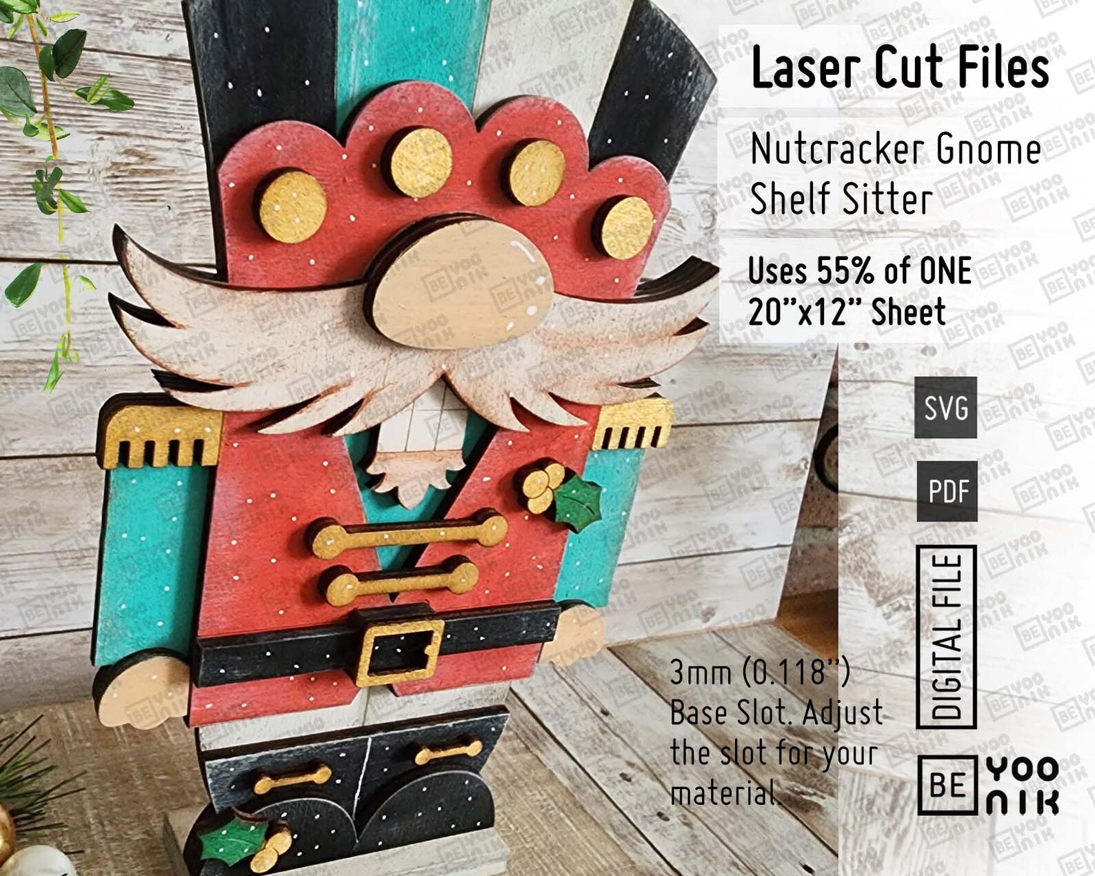 Digital Nutcracker With Mistletoes Standing Shelf Table Sitter Laser ...