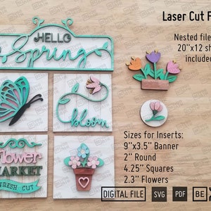 Hello Spring Interchangeable Inserts Set 1 - Laser Cut Files in SVG and PDF. Flower Inserts ...