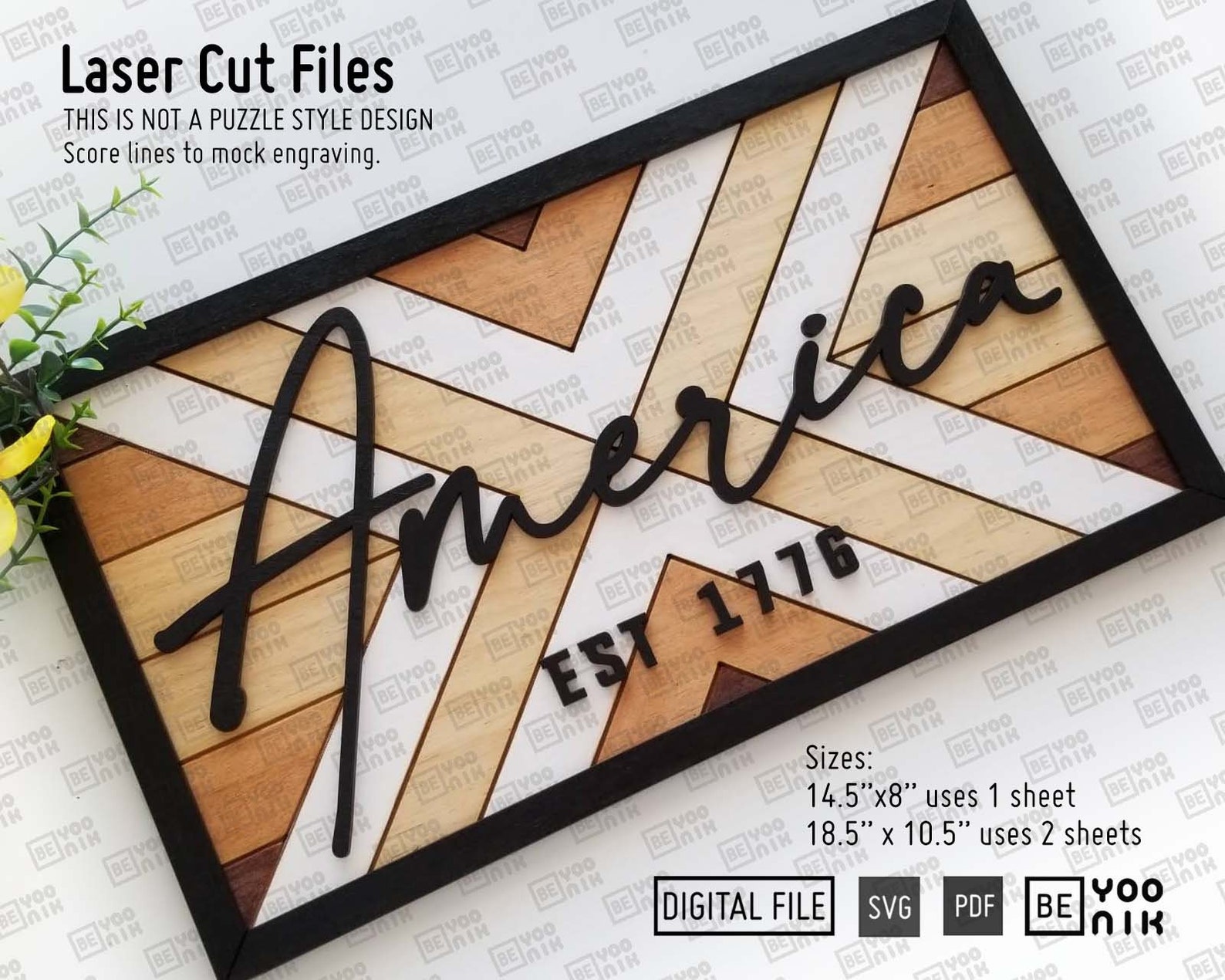 America Est. 1776 Sign Laser Cut Files in SVG and PDF, Patriotic Wall ...