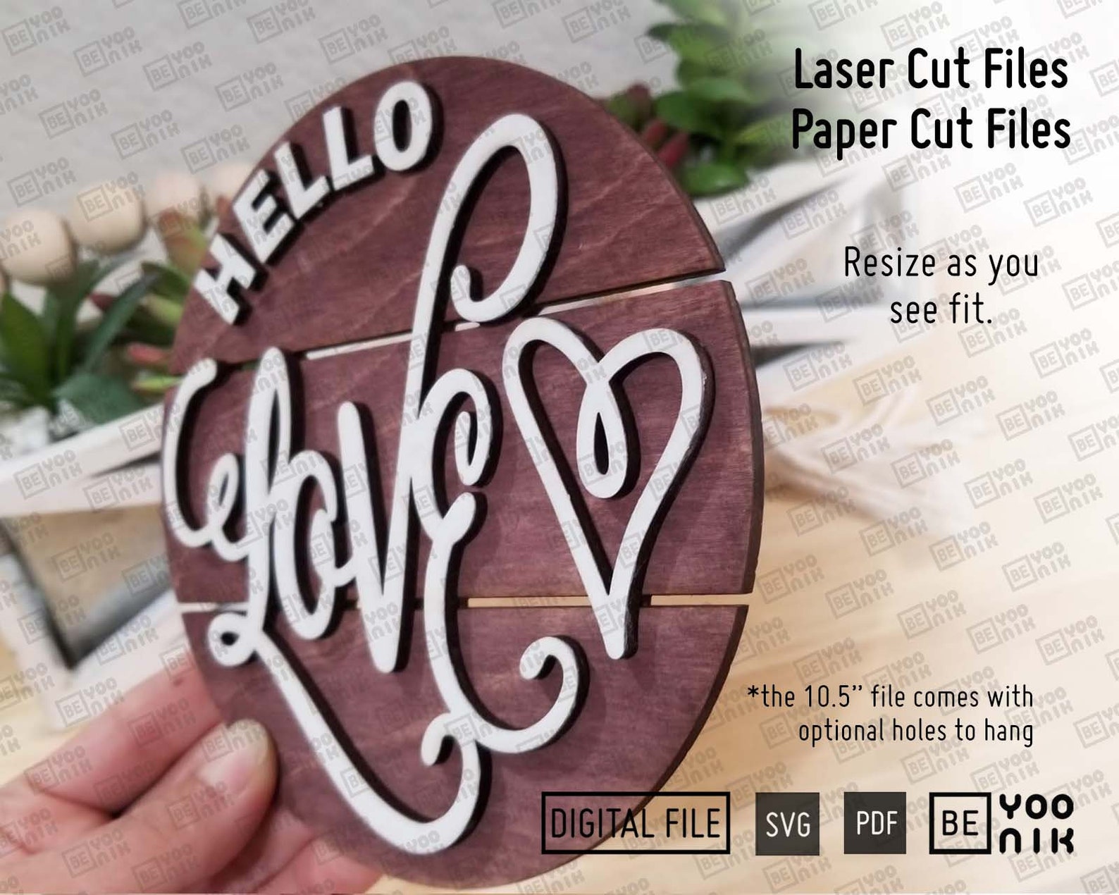 Hello Love Sign Laser Cut Files in SVG and PDF. 5.5" and 10.5" Signs ...