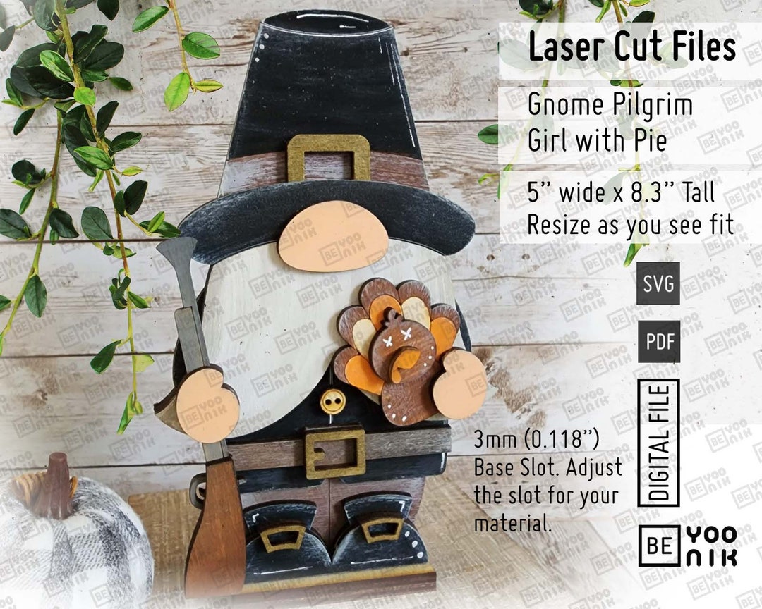 Standing Gnome Pilgrim Men With Shotgun and Turkey Shelf Table Sitter ...