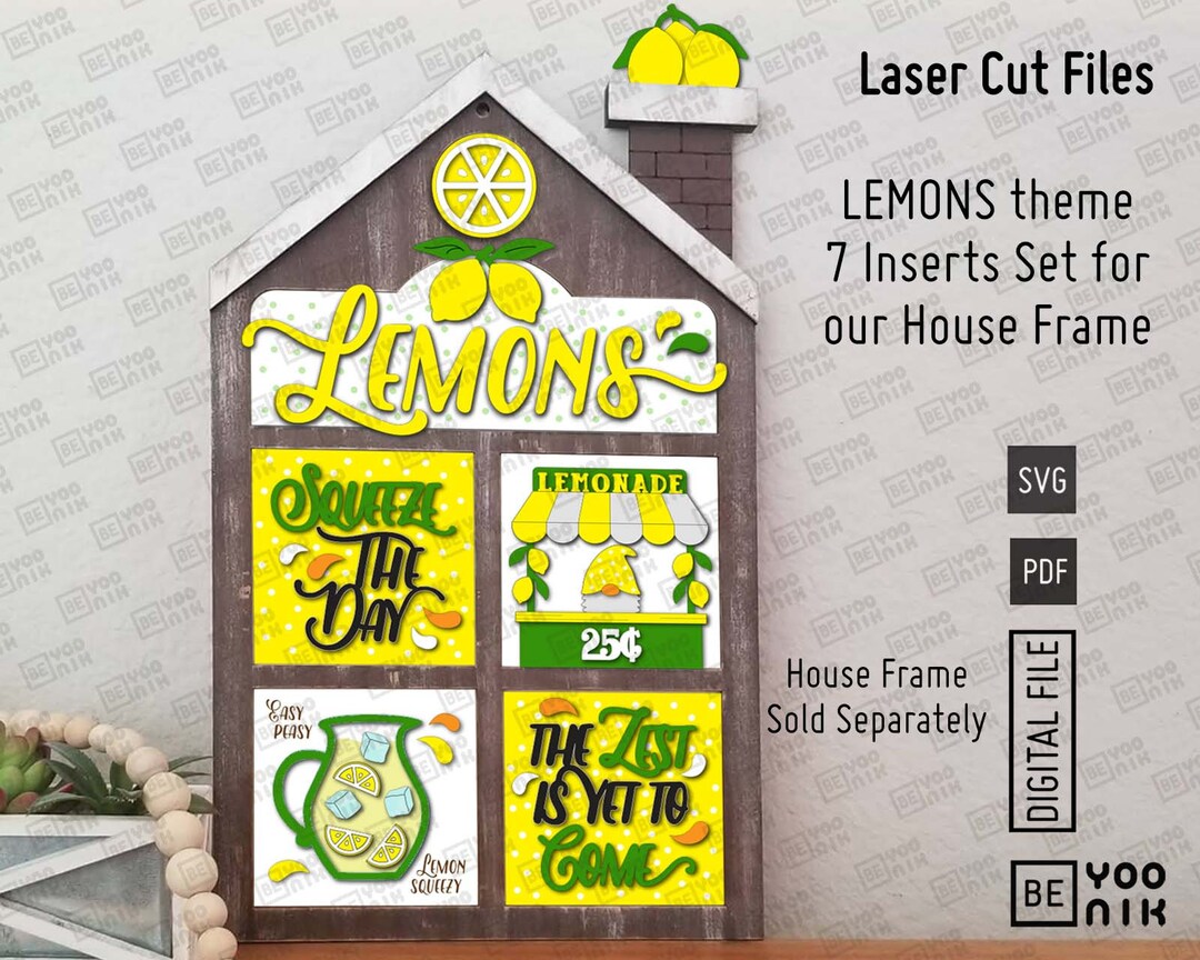 7 Lemons Themed Interchangeable Inserts Set - Laser Cut Files in SVG ...