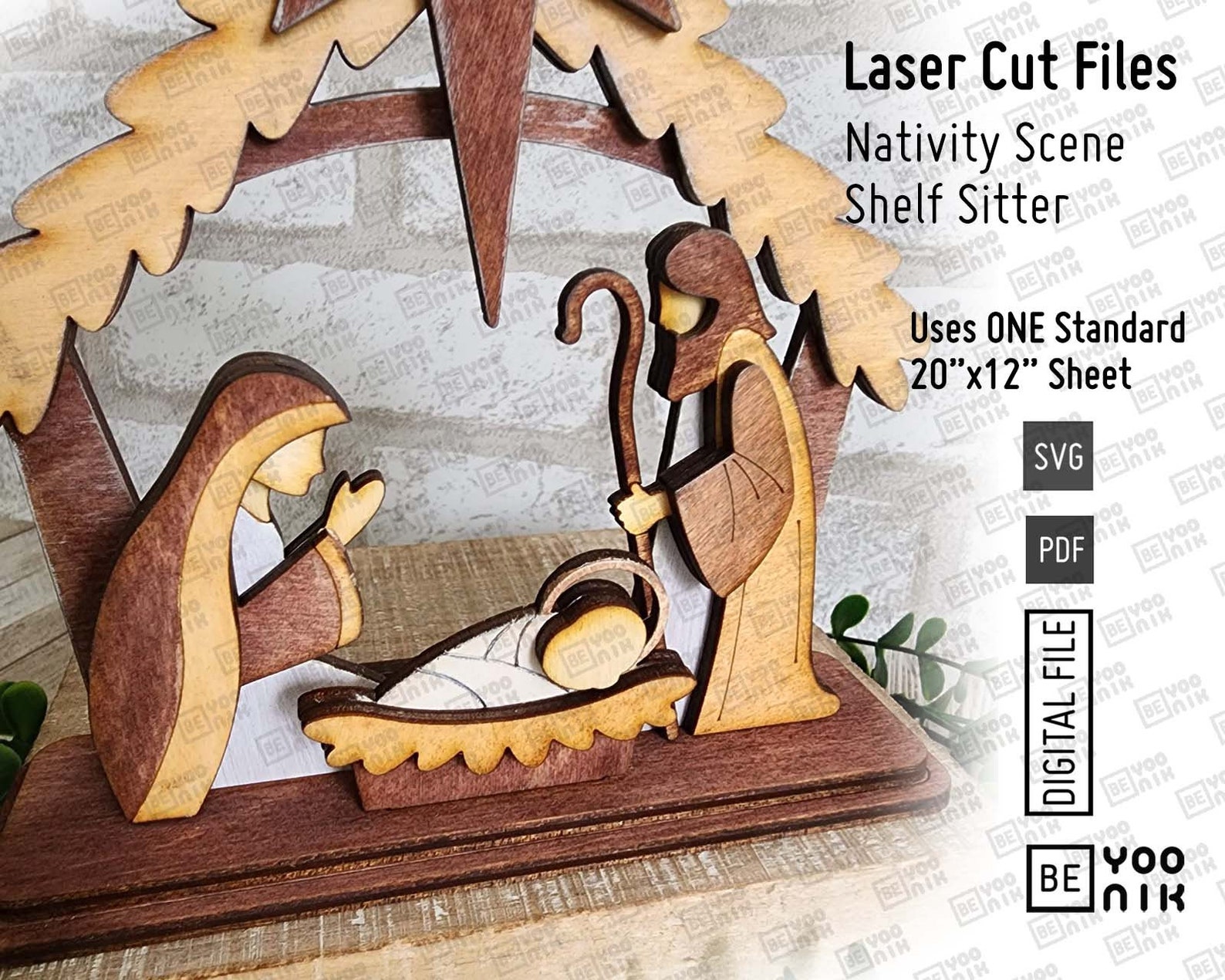 Nativity Scene Joseph and Baby Jesus Standing Shelf Sitter Laser ...