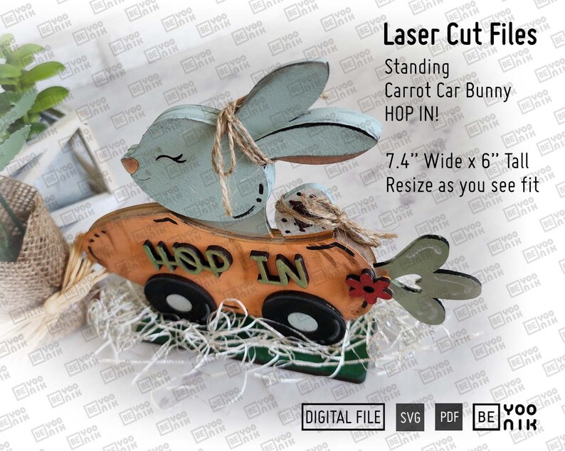 Hop in Carrot Car Bunny Laser Cut Files in SVG and PDF Files, Bunny Svg ...