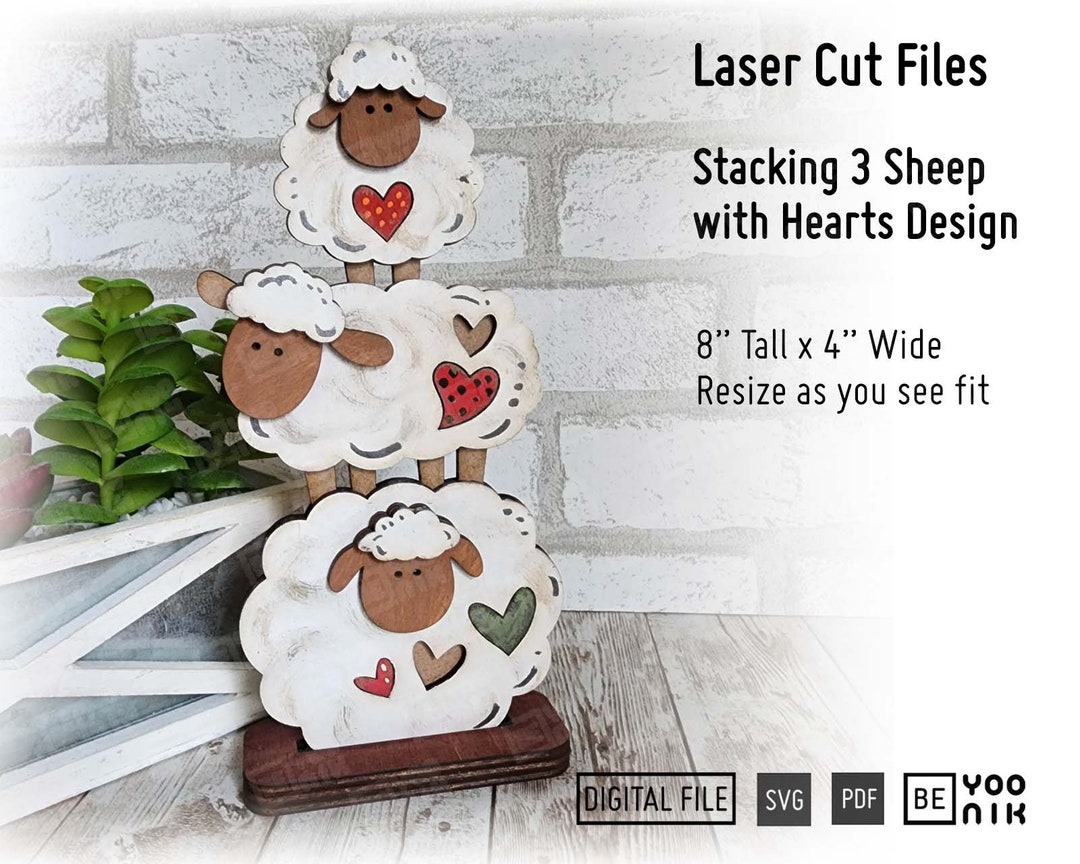 Stacking 3 Sheep Tiered Tray Decor Laser Cut Files in SVG and PDF, Lamb ...
