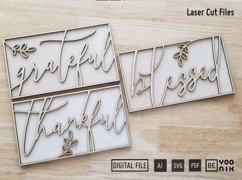 Fall Thanksgiving Sign Laser Cut Files. Grateful, Thankful, Blessed ...