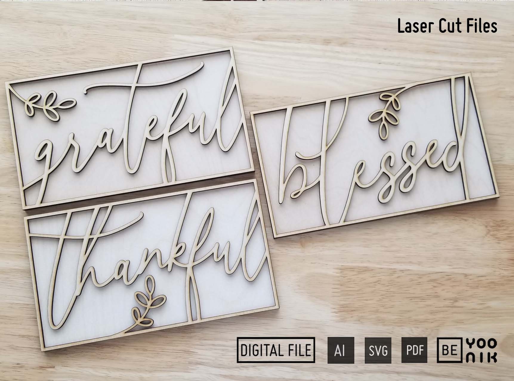 Fall Thanksgiving Sign Laser Cut Files. Grateful, Thankful, Blessed ...