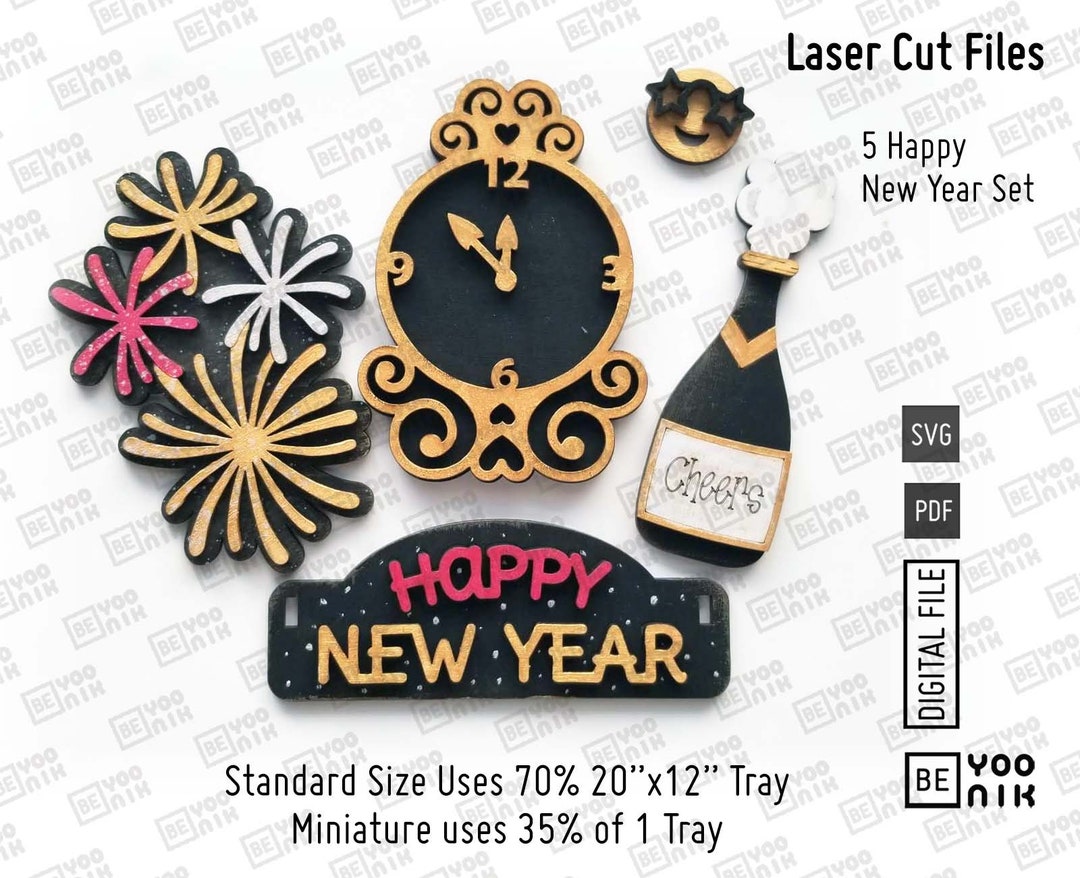 Happy New Year Laser Cut Files in SVG and PDF 5 Signs Set for Our Cart ...