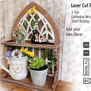 15.2" Tall 2 Tier Cathedral Window Display Shelf Tray Laser Cut Files ...