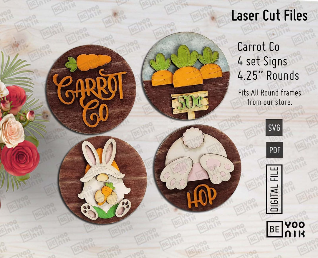 Carrot Co, Bunny Round Inserts Set of 4 - Laser Cut Files in SVG and ...