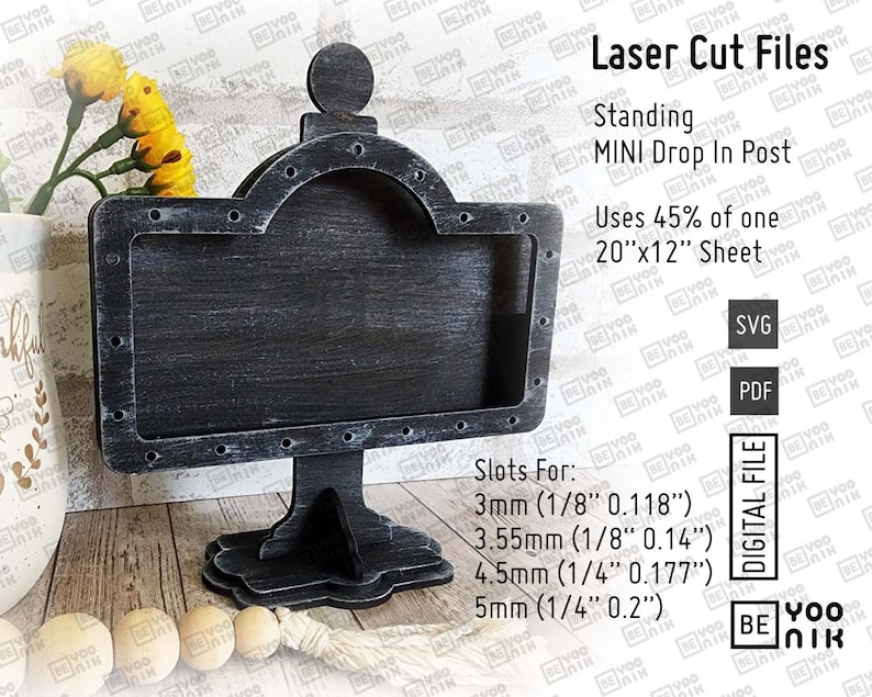 6.7" Height Tabletop Mini Post Frame Laser Cut Files in SVG and PDF to ...