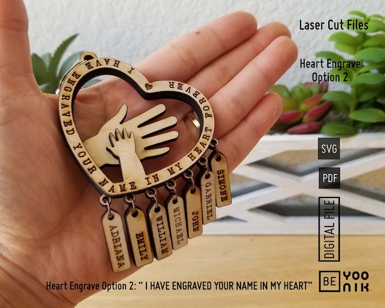 Laser Cut Hands With Name Tags Keychain Laser Svg, 0 to 7 Names. Family ...