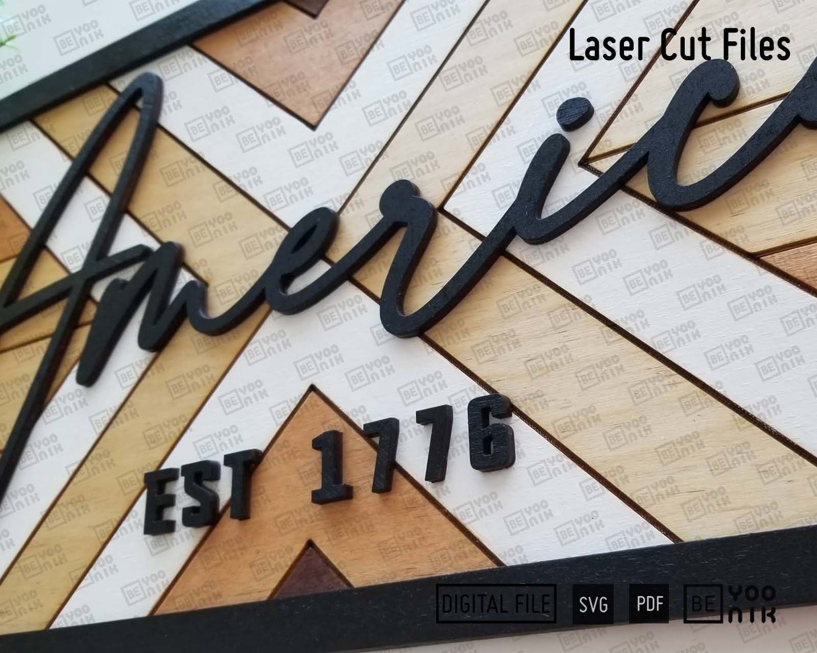 America Est. 1776 Sign Laser Cut Files in SVG and PDF, Patriotic Wall ...