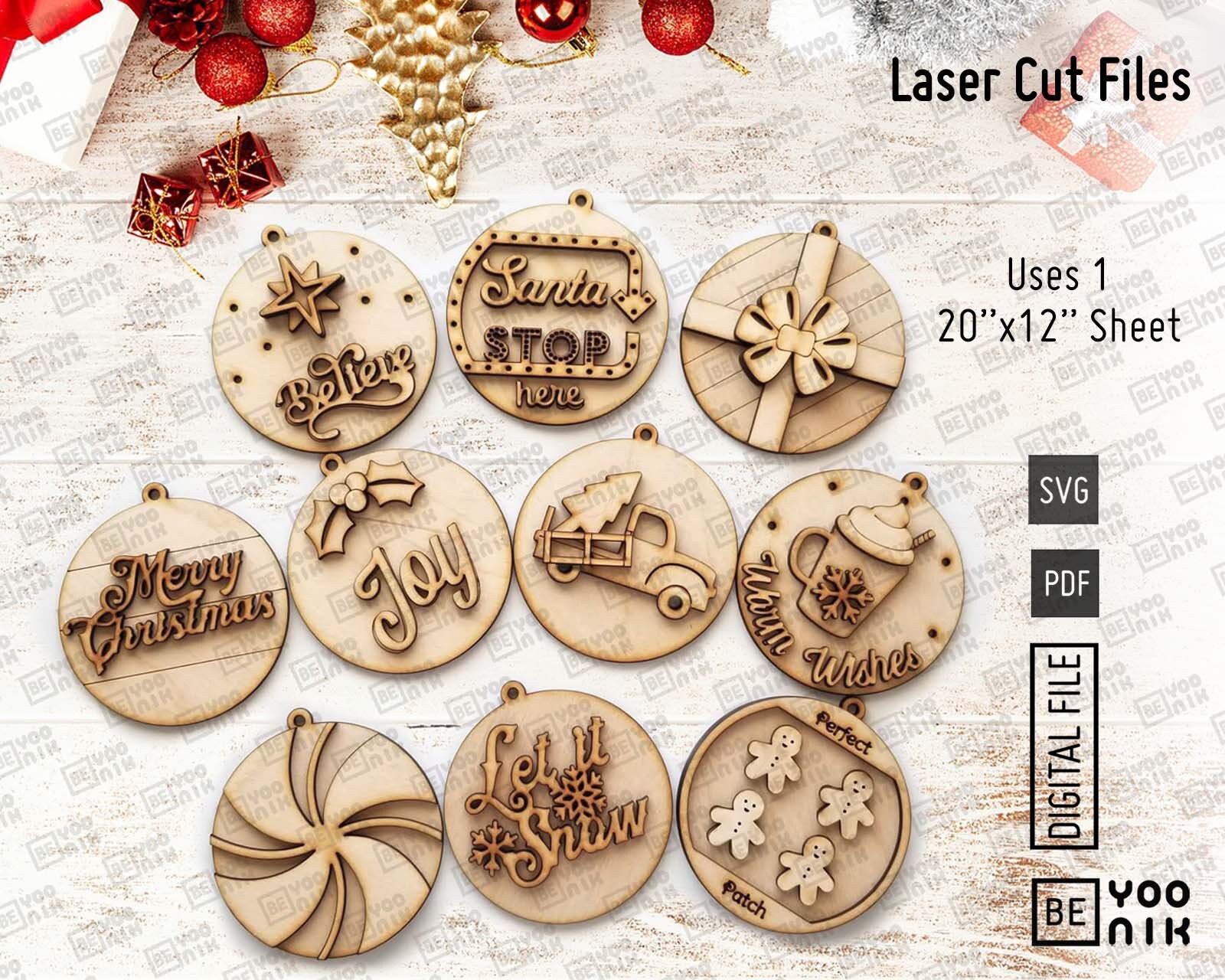 10 Christmas Ornaments Bundle 1 Laser Cut Files in SVG PDF. - Etsy