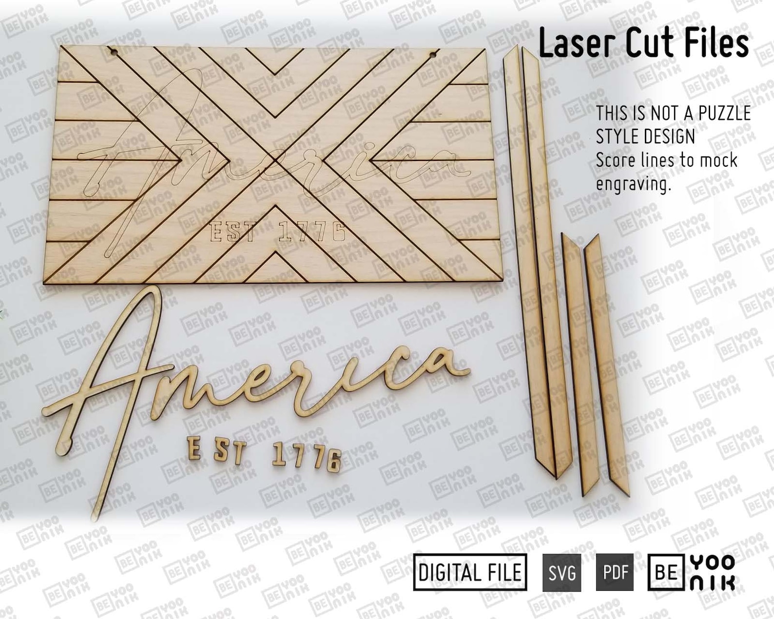 America Est. 1776 Sign Laser Cut Files in SVG and PDF, Patriotic Wall ...