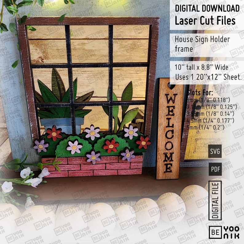 10" Tall Tabletop House Frame for Mini Drop in Sign Laser Cut Files in ...