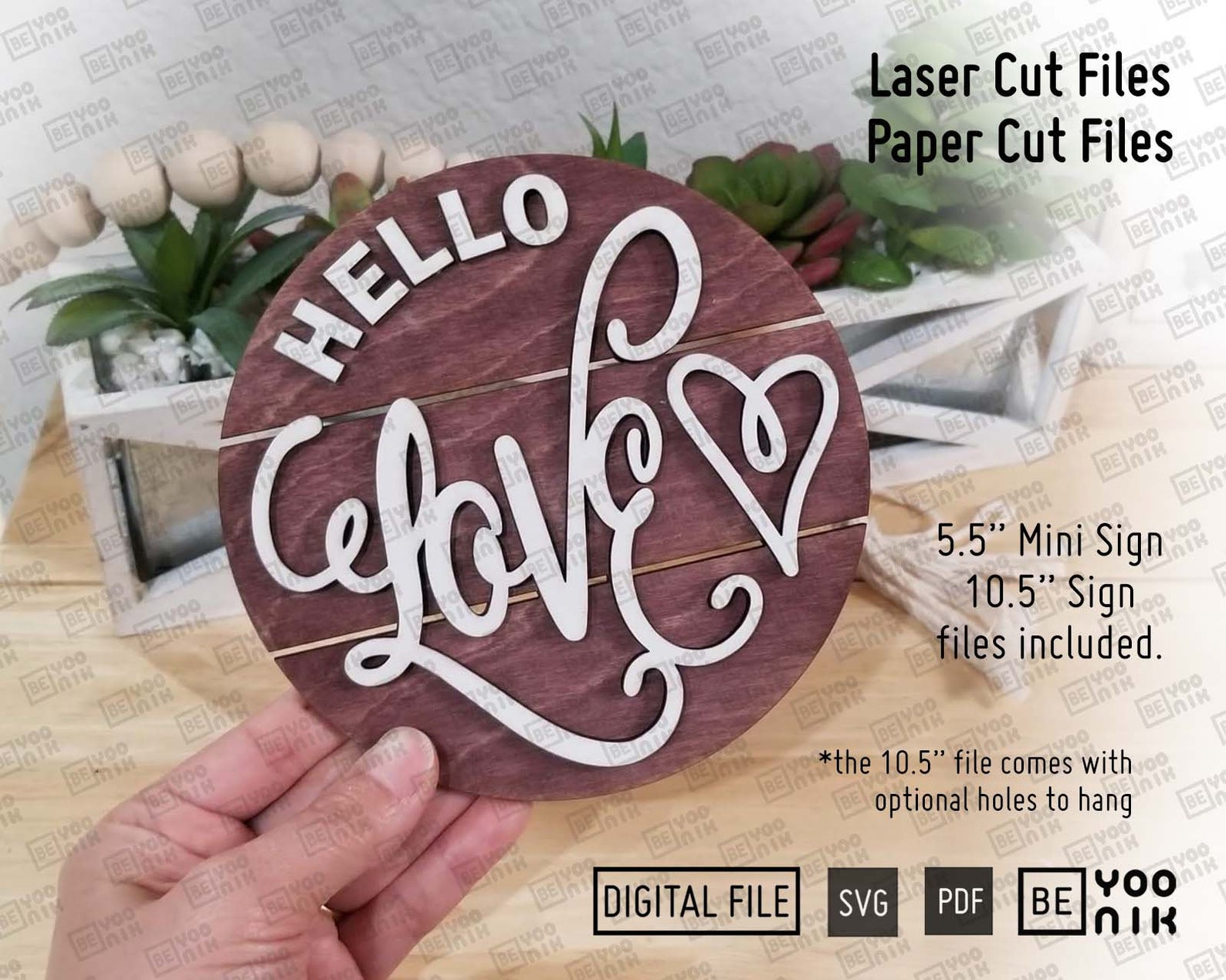 Hello Love Sign Laser Cut Files in SVG and PDF. 5.5" and 10.5" Signs ...