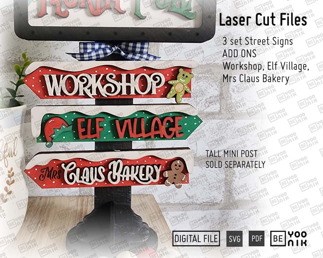 Add on Workshop, Elf Village, Mrs Claus Bakery 3 Street Signs in SVG ...