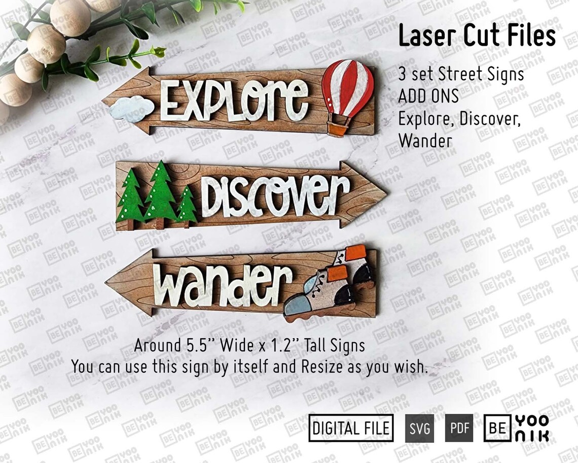 Add on Explore, Discover, Wander 3 Street Mini Signs in SVG and PDF for ...