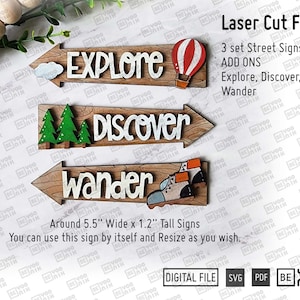 Add on Explore, Discover, Wander 3 Street Mini Signs in SVG and PDF for ...