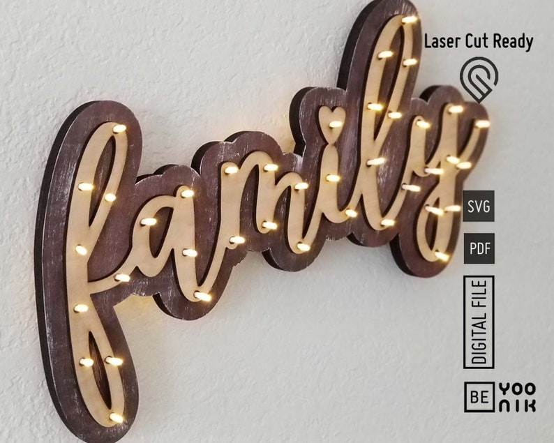 3d Word Led Light Box Family SVG and PDF Laser Ready Files - Etsy