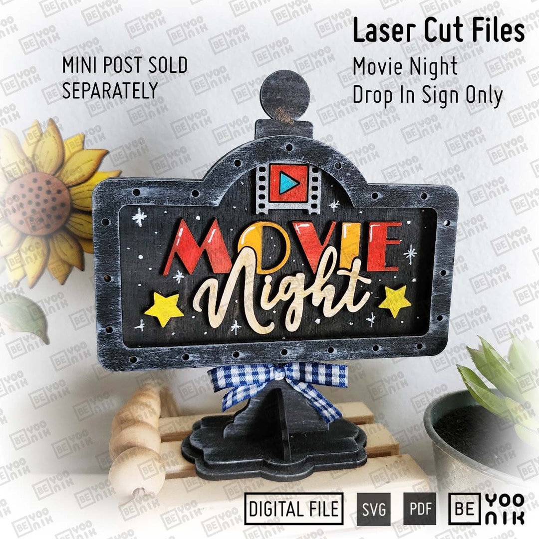 Digital Add on Movie Night Mini Sign in SVG and PDF for Mini Post Drop ...