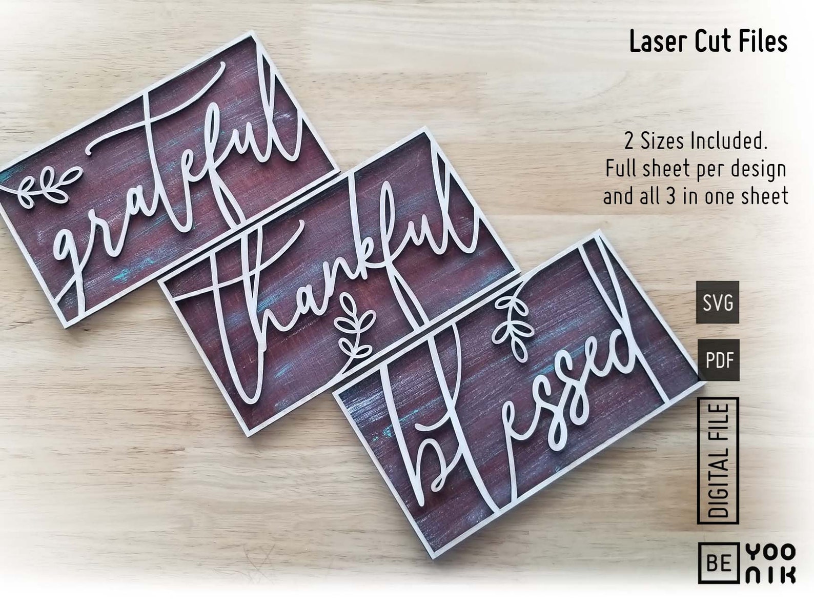 Fall Thanksgiving Sign Laser Cut Files. Grateful, Thankful, Blessed ...