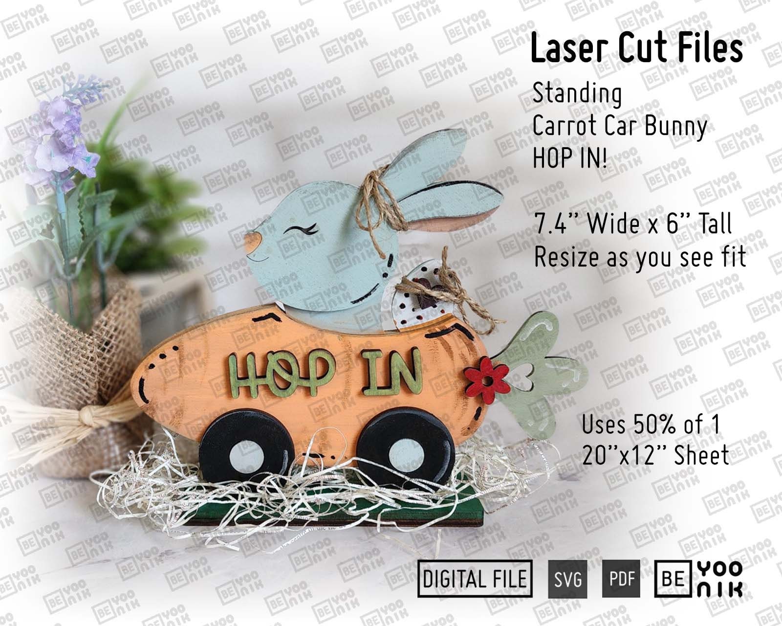 Hop in Carrot Car Bunny Laser Cut Files in SVG and PDF Files, Bunny Svg ...