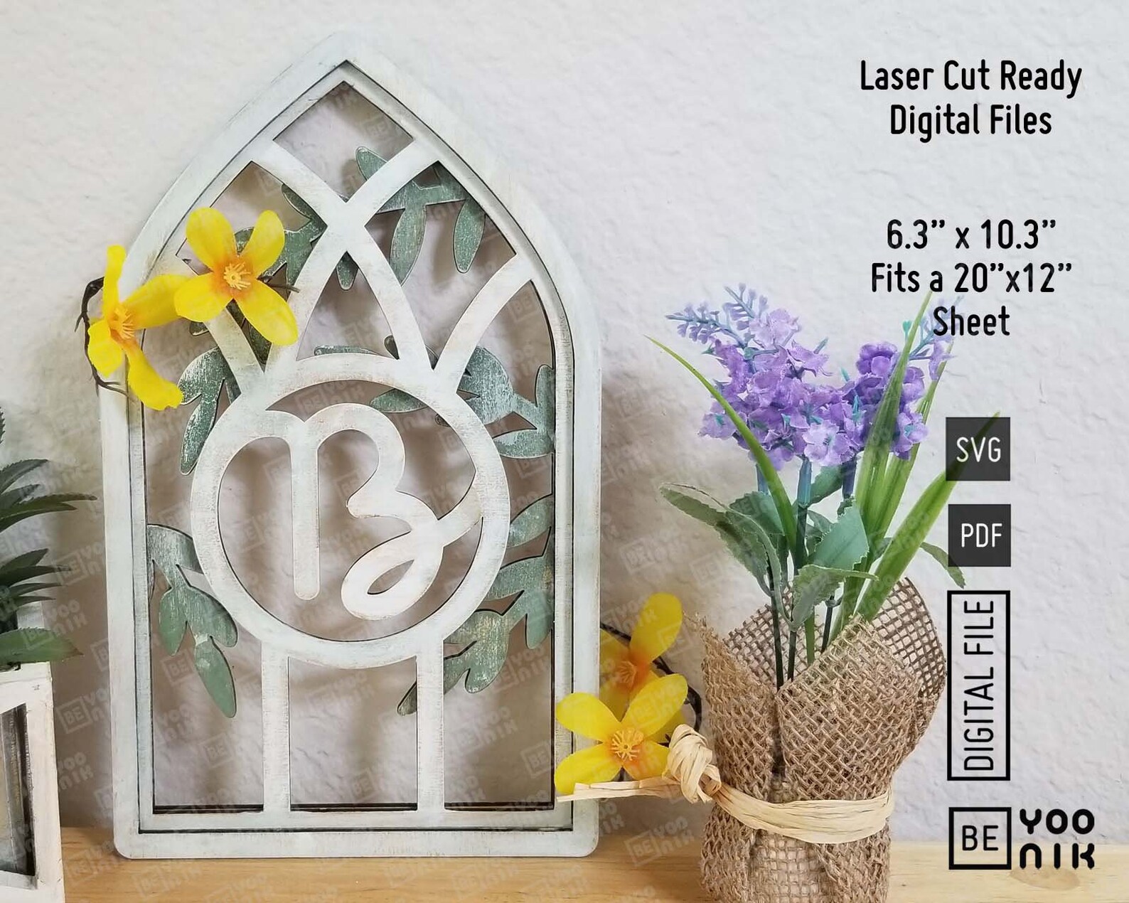 Digital Arched Window With Leaves and Monograms / Initials A - Etsy