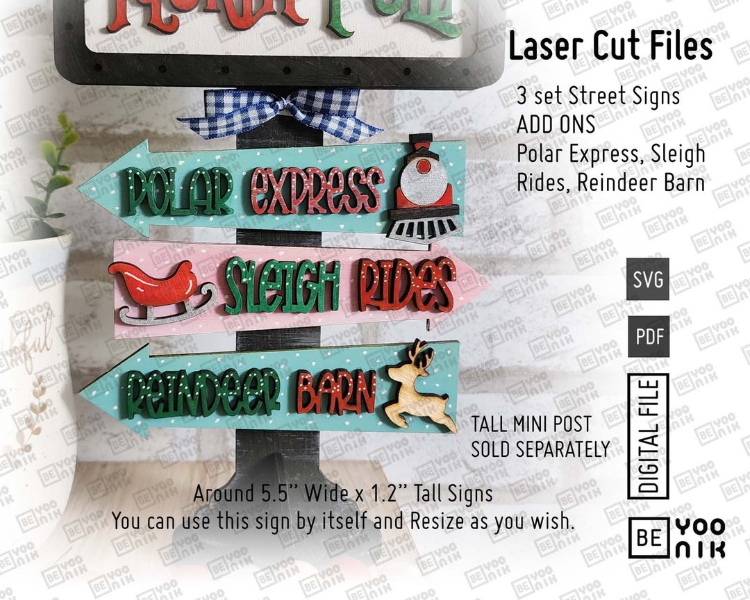 Add on Polar Express, Sleigh Rides, Reindeer Barn 3 Street Signs in SVG ...