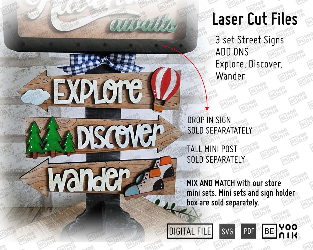 Add on Explore, Discover, Wander 3 Street Mini Signs in SVG and PDF for ...