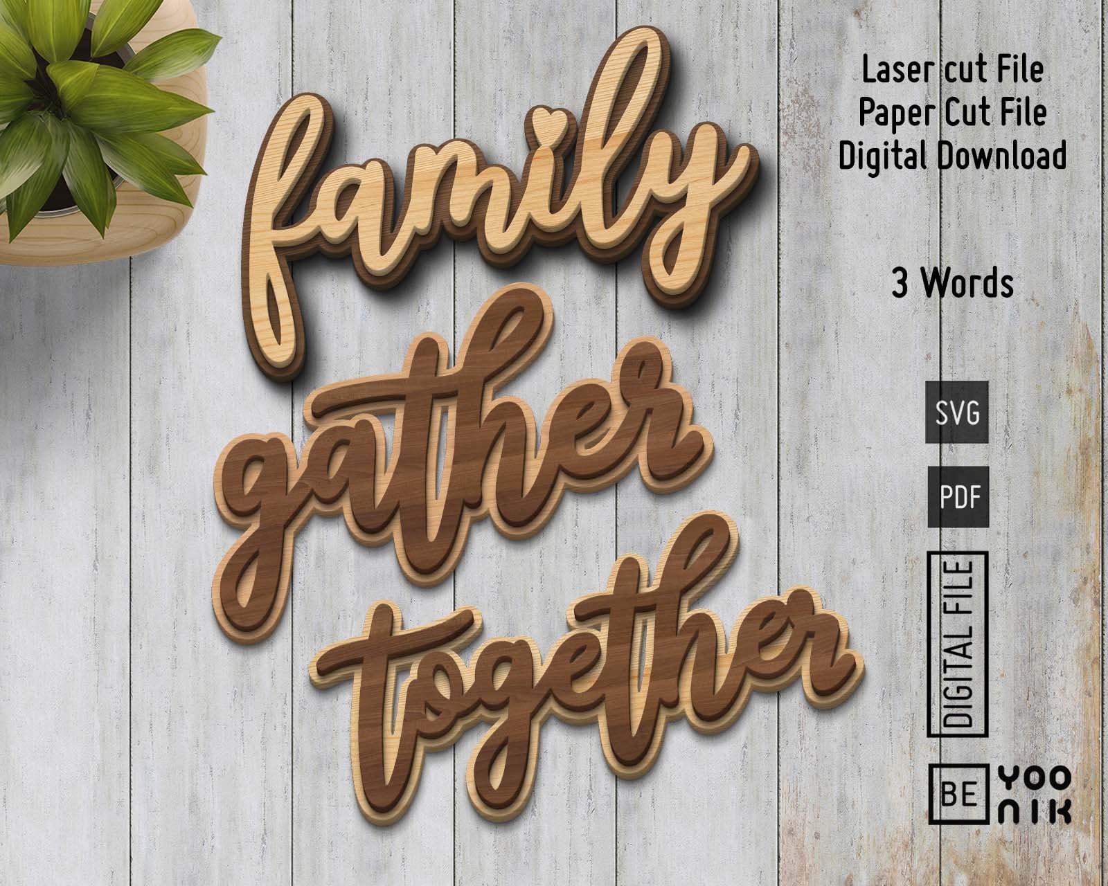 Digital 3d Words Family Gather and Together SVG and PDF | Etsy