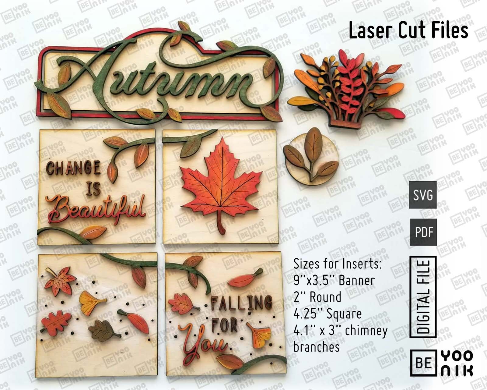 Autumn Leaves Theme 7 Interchangeable Inserts Set Laser Cut - Etsy