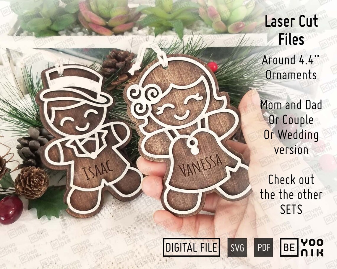 Couple Gingerbread Ornament in SVG PDF. Mom and Dad Ornament - Etsy