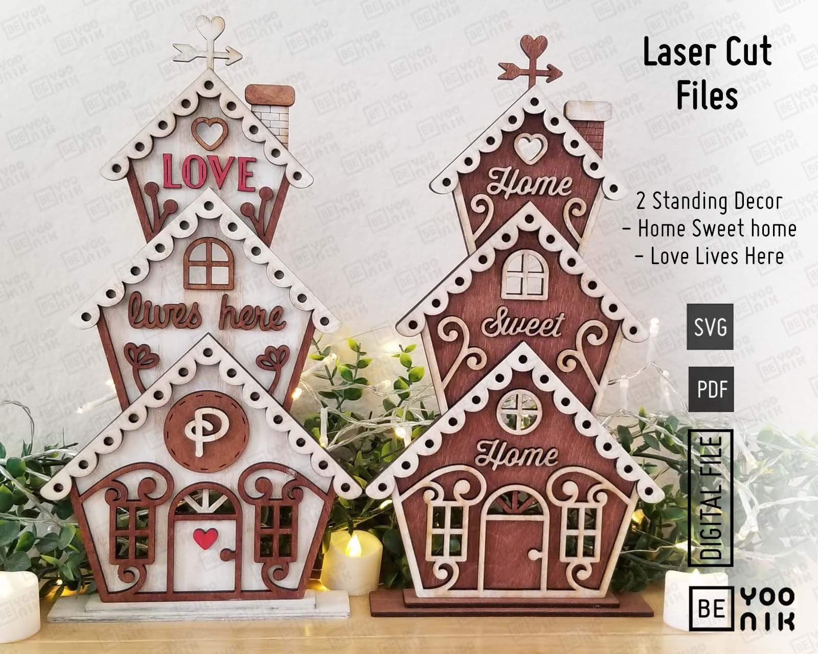 Standing Stacking Gingerbread House Decor Laser Cut Files in SVG and ...